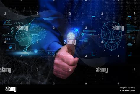A Man Touches The Fingerprint Scanner Icon Concept Of Security Of Network And Internet Services