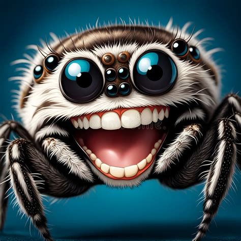 Image Of Cartoon Jumping Spider Smiling Like Human Mouth Feature Stock Illustration