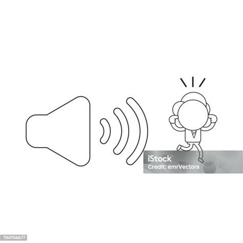사업가 캐릭터의 벡터 일러스트는 귀를 닫고 소리 기호에서 도망 검은색 윤곽선 비명에 대한 스톡 벡터 아트 및 기타 이미지 비명 사람들 아이콘 Istock