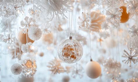 흰색과 금색 축제 장식 유리 크리스마스 장식품 눈송이 장식 겨울 휴가 디자인 배경 일러스트 및 사진 무료 다운로드 Pngtree