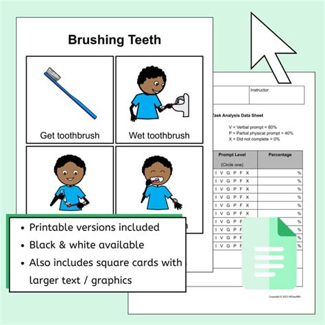 Brushing Teeth Task Analysis Editable Visuals And Data Sheet For Aba Therapy