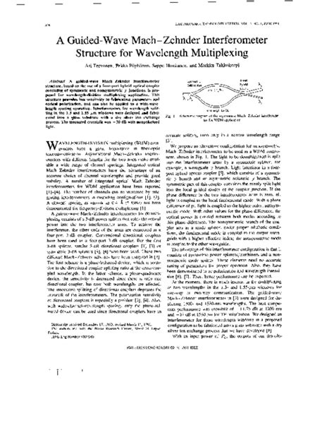 Pdf A Guided Wave Mach Zehnder Interferometer Structure For