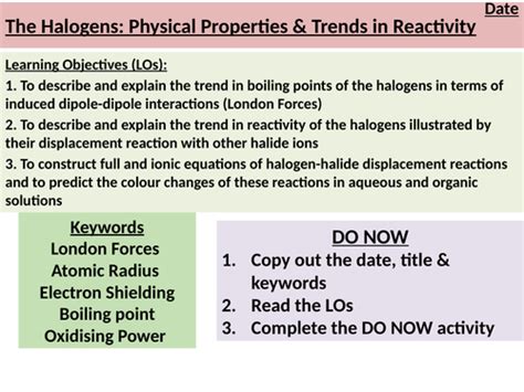 The Halogens Properties And Reactivity Teaching Resources