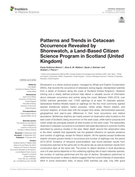 Pdf Patterns And Trends In Cetacean Occurrence Revealed By Shorewatch A Land Based Citizen