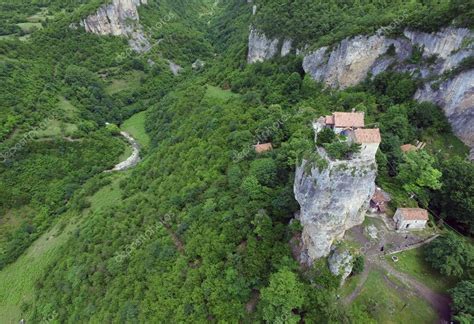 Katskhi pillar and the Orthodox Church on it, filmed in Georgia, from ...