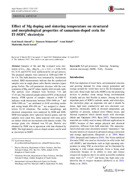 Pdf Effect Of Mg Doping And Sintering Temperature On Structural And