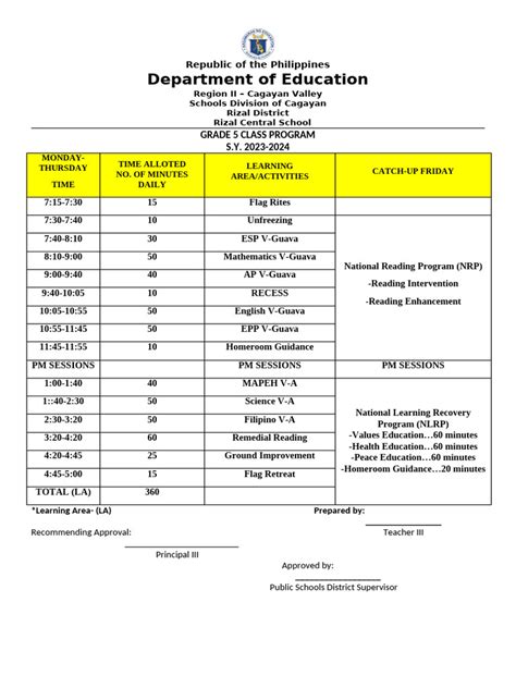 Catch Up Class Program Pdf