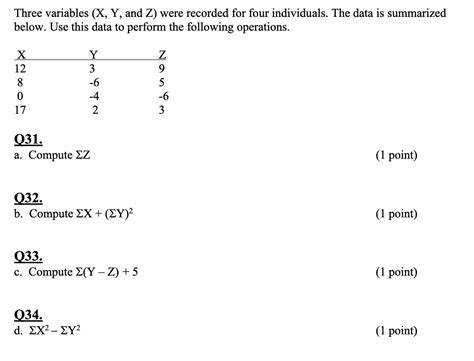 Solved Three Variables X Y And Z Were Recorded For Four