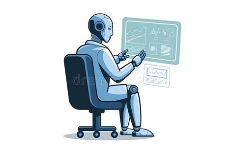 Futuristic Robot Analyst Working With Data Visualization Stock