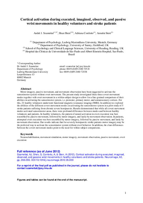 Pdf Cortical Activation During Executed Imagined Observed And Passive Wrist Movements In