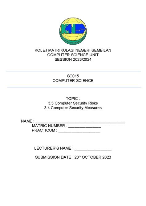 Assignement Sc Kolej Matrikulasi Negeri Sembilan Computer Science