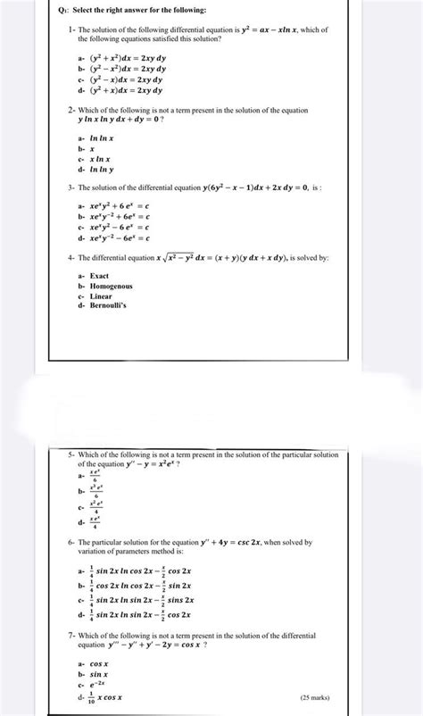 Solved Qi Select The Right Answer For The Following 1 The Chegg Com
