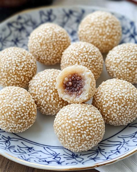 Golden Crispy Sesame Balls Filled With Sweet Red Bean Paste