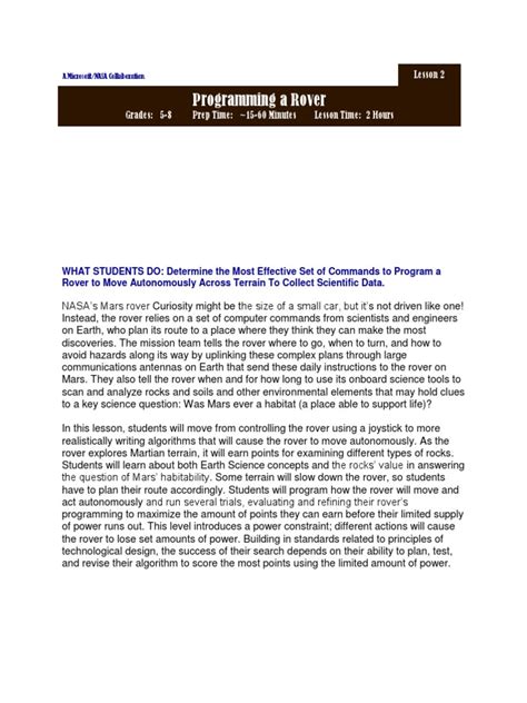 kodu programming a rover lesson pdf pdf science education
