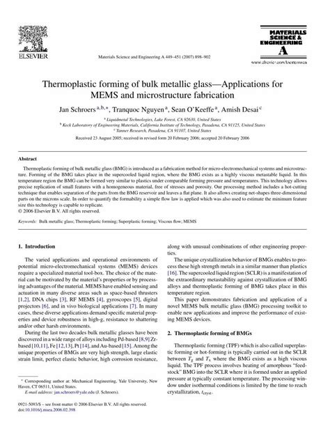 Pdf Thermoplastic Forming Of Bulk Metallic Glass—applications For