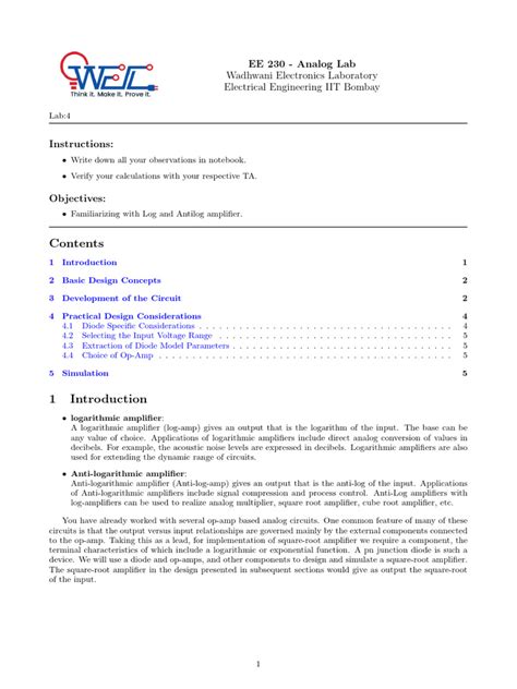 Lab4 Log Antilog Pdf Amplifier Operational Amplifier