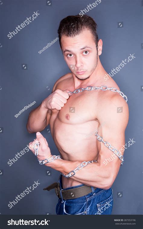 Attractive Muscular Man Chains Posing Stock Photo 287353196 Shutterstock