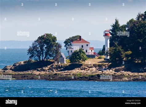 Active Pass Lighthouse On Mayne Island In The Gulf Islands Between