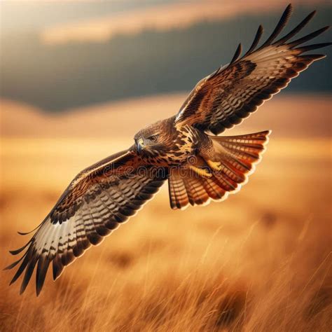 Golden Grassland Hawk Stock Illustration Illustration Of Flight