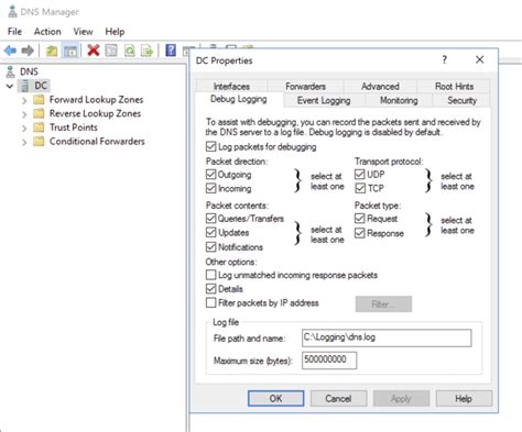 Domain Name System Dns Manager Configuring Debug Logging Msft Advocate