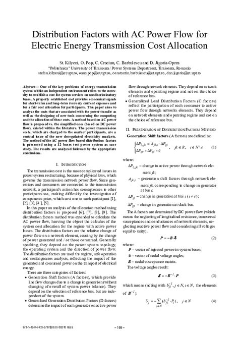 Pdf Distribution Factors With Ac Power Flow For Electric Energy Transmission Cost Allocation