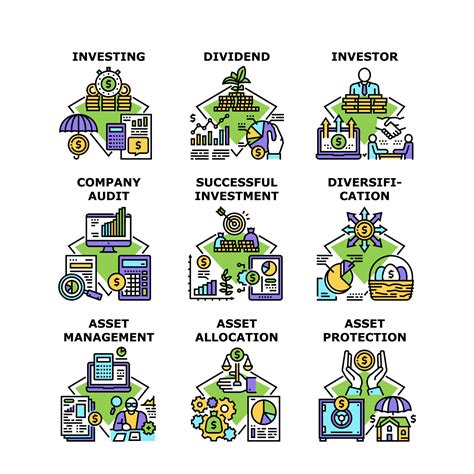 Conjunto De Iconos De Gestión De Activos Ilustraciones Vectoriales