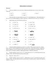 Differentiation Worksheet Practice With Derivatives And Inverse Course Hero