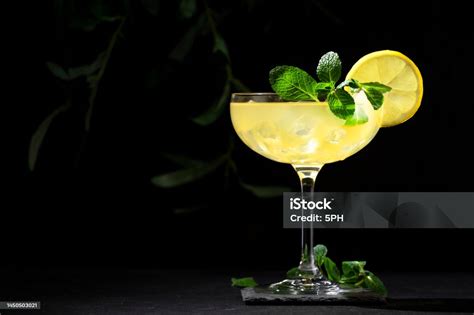 유리에 마른 진 주류 레몬 주스 및 얼음을 곁들인 화이트 레이디 알코올 칵테일 바텐더는 셰이커에서 유리에 칵테일을 붓습니다 검은 배경 진에 대한 스톡 사진 및 기타 이미지