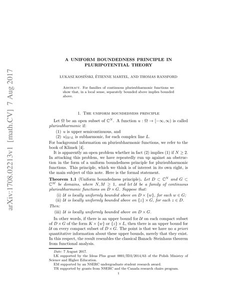 Pdf A Uniform Boundedness Principle In Pluripotential Theory