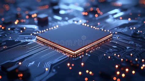 Glowing Cpu On Circuit Board Tech Background Stock Illustration Illustration Of Microchip