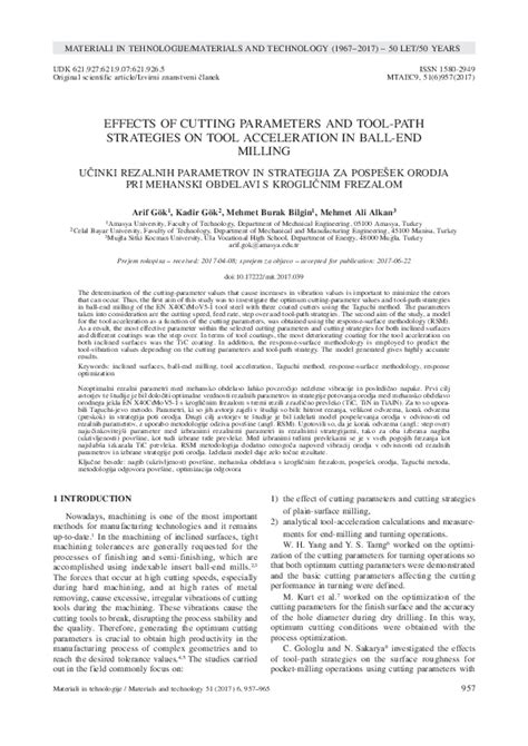 Pdf Effects Of Cutting Parameters And Tool Path Strategies On Tool Acceleration In Ball End