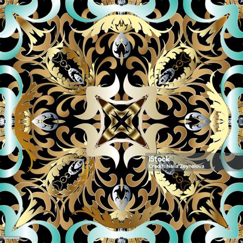 골드 플로럴 3d 매끄러운 패턴 장식적인 고급 배경 화려한 배경을 반복합니다 바로크 오래된 스타일 장식 빈티지 꽃 잎 표면 텍스처 화려한 장식 디자인 배경 화면 카드 0명에