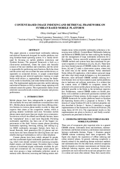 Pdf Content Based Image Indexing And Retrieval Framework On Symbian Based Mobile Platform