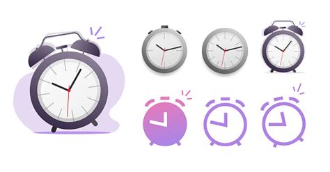 알람 시계 스톱워치 및 시계 벡터 아이콘은 흰색 배경에 격리 된 라인 윤곽 선 스트로크 및 플랫 만화 스타일 디자인으로 설정 알림 Pictogram 컬렉션 클립 아트를