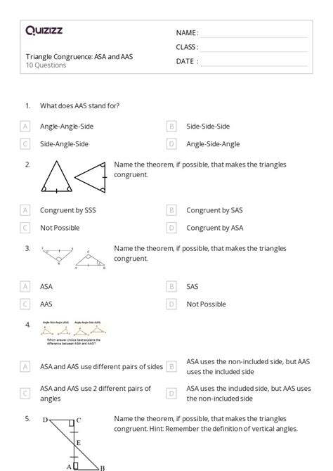 50 Congruent Triangles Sss Sas And Asa Worksheets For 12th Grade On Quizizz Free And Printable