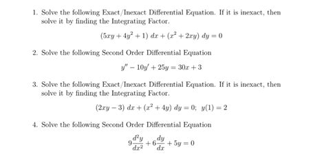 solved 1 solve the following exact inexact differential