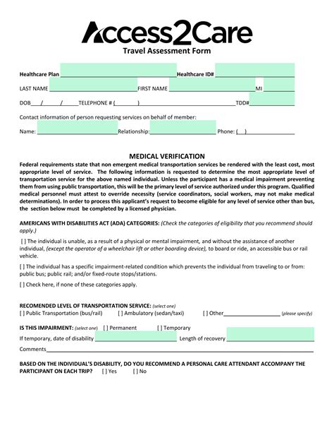 Access2care Travel Assessment Form