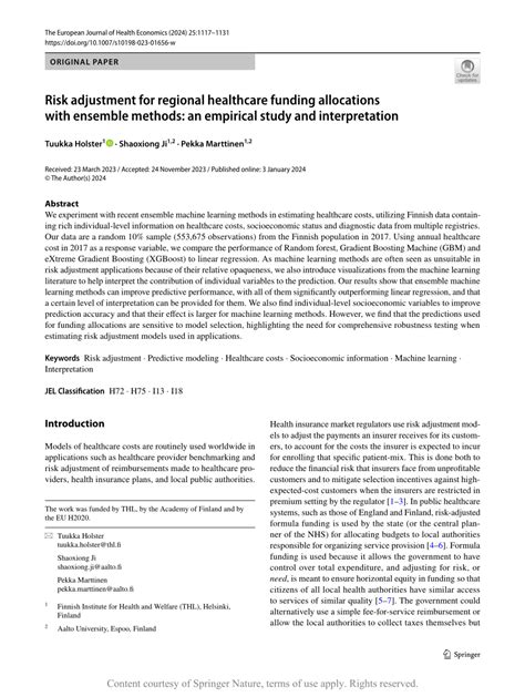 Pdf Risk Adjustment For Regional Healthcare Funding Allocations With