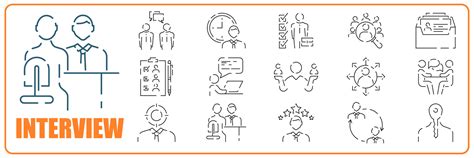 Interview Line Icons Set Business Job Vector Management Meeting Icon Work Employee And Career