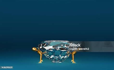 다이아몬드 연단은 현대 무대 디스플레이 및 미니멀리스트 모형 추상 쇼케이스 배경 개념 3d 그림 또는 3d 렌더링을 위한 파란색 구성의 금 인형으로 비어 있습니다 3차원