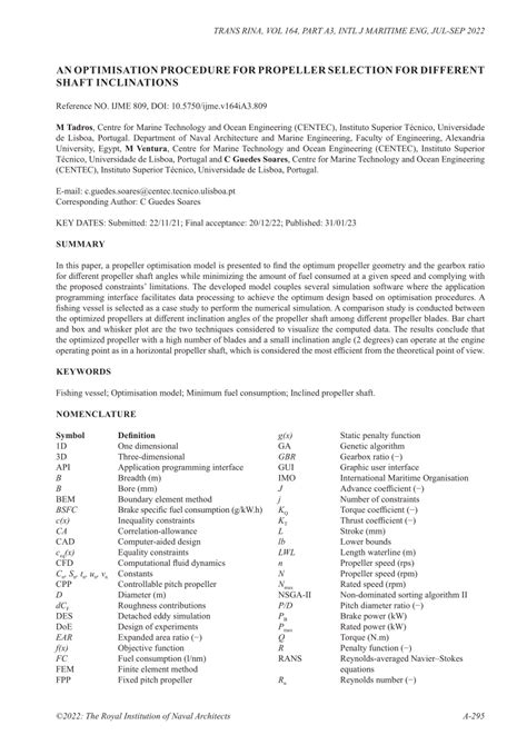 Pdf An Optimisation Procedure For Propeller Selection For Different Shaft Inclinations
