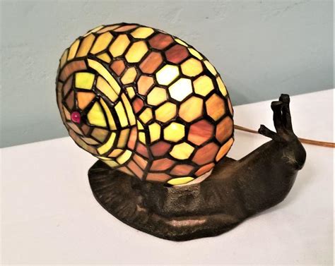 Lot 2 Tiffany Style Stained Glass Table Lamp In The Form Of A Snail