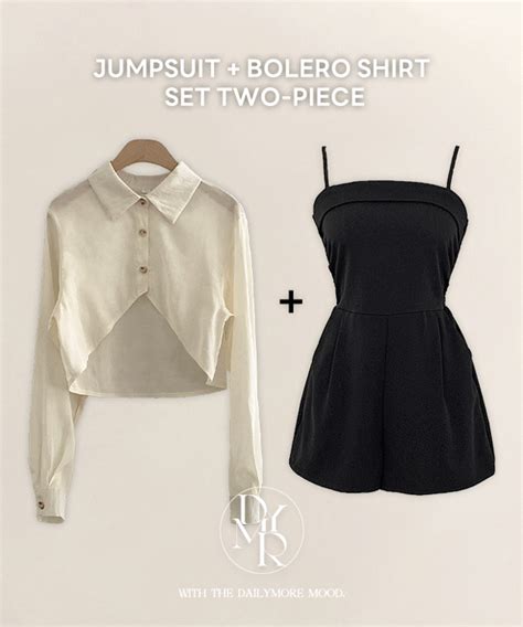 어깨끈조절가능 여름 핀턱 점프수트 크롭 볼레로 셔츠 가디건 세트 투피스 하객룩 에이블리