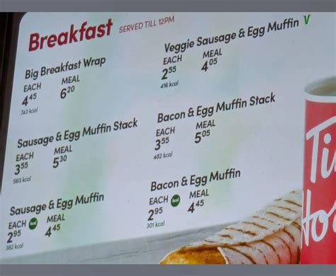 Tim Hortons Breakfast Menu Latest Prices Uk 2025