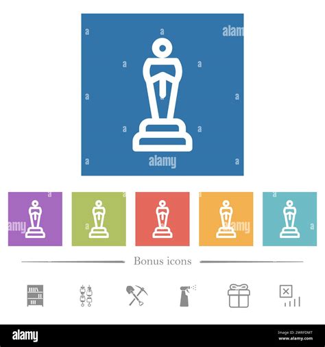 Oscar Award Statue Outline Flat White Icons In Square Backgrounds 6 Bonus Icons Included Stock