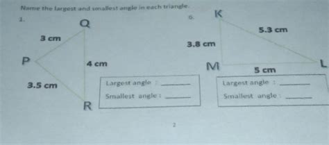 Solved Name The Largest And Smallest Angle In Each Triangle Largest Angle Largest Angle
