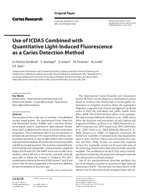 Pdf Use Of Icdas Combined With Quantitative Light Induced Fluorescence As A Caries Detection