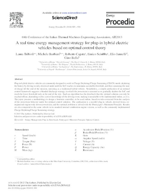 Pdf A Real Time Energy Management Strategy For Plug In Hybrid Electric Vehicles Based On