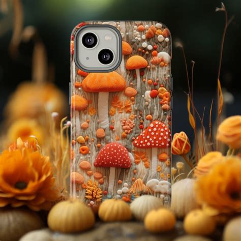 Trippy Shrooms Phone Case Embroidered Mushroom Design Phone Cover