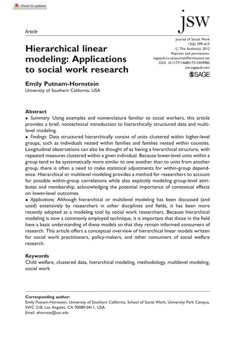 Pdf Hierarchical Linear Modeling Applications To Social Work Research